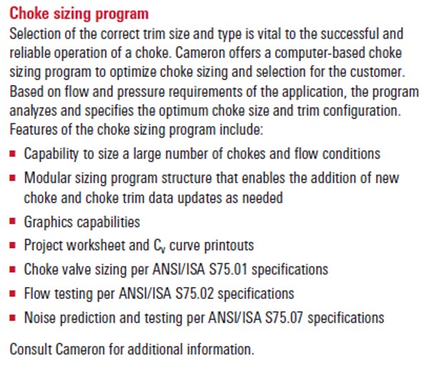 Cameron choke valve - flow control industry standard